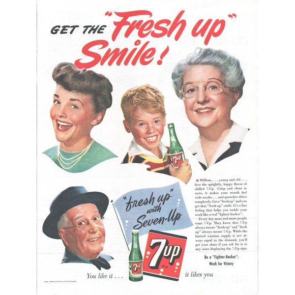 7Up | Art | 944 7up Soda Pop Fresh Up Smile Vintage Print Ad 7up Ww2 ...